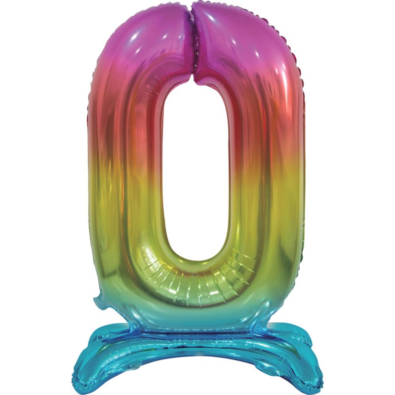 Number 0 Large Standing Rainbow Shaped Balloon - 76cm