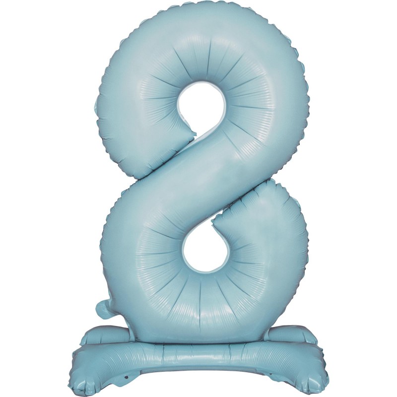 Number 8 Large Standing Pastel Blue Shaped Balloon - 76cm