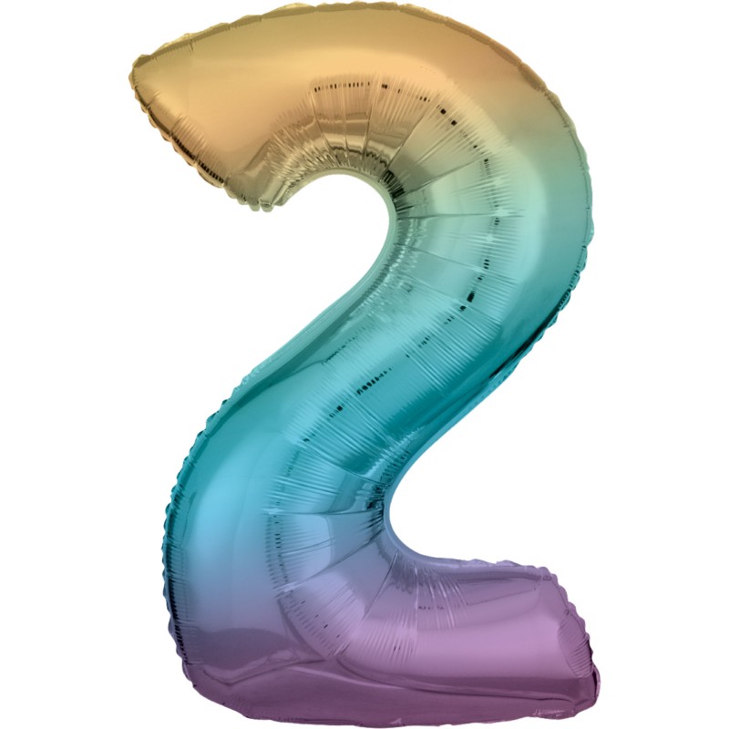 Number 2 Pastel Rainbow Shaped Balloon - 55cm x 86cm