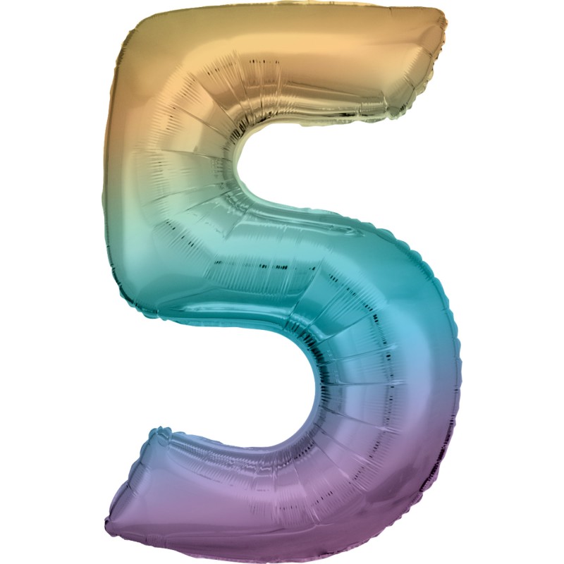 Number 5 Pastel Rainbow Shaped Balloon - 56cm x 89cm