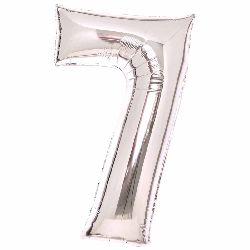 Silver Number 7 Shaped Balloon - 53cm x 89cm | Express Party Supplies