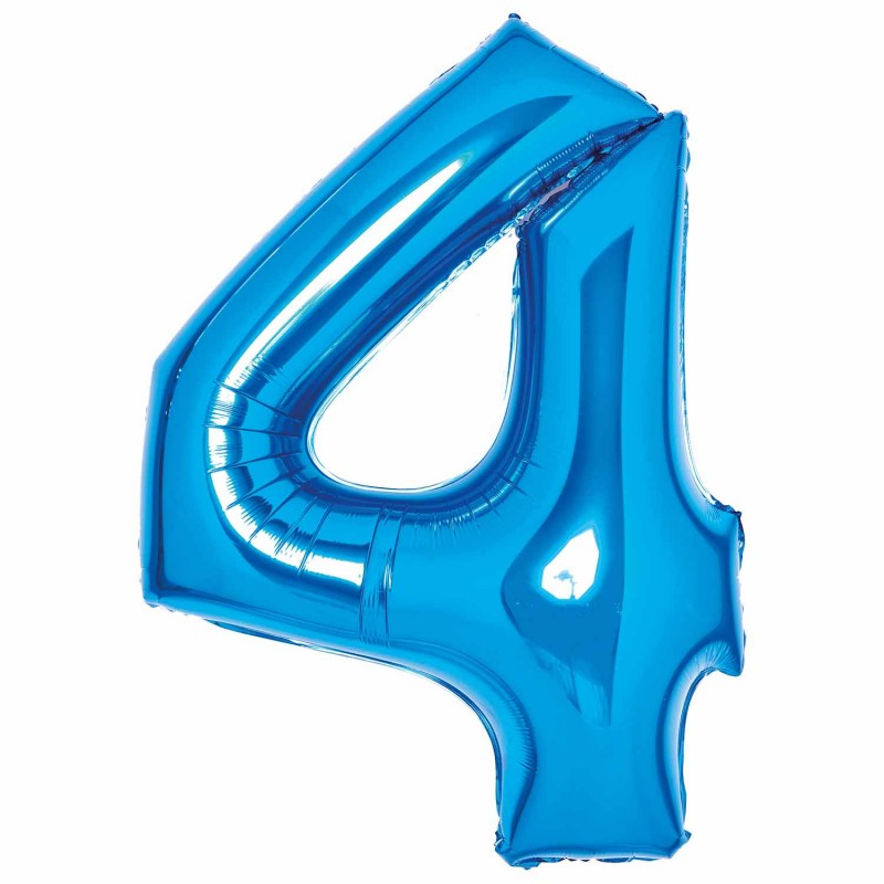 Blue Number 4 Shaped Balloon - 66cm x 93cm | Express Party Supplies