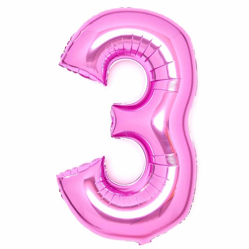 Pink Number 3 Shaped Balloon - 53cm x 87cm | Express Party Supplies