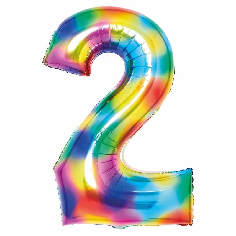 Number 2 Bright Rainbow Shaped Balloon - 55cm x 86cm