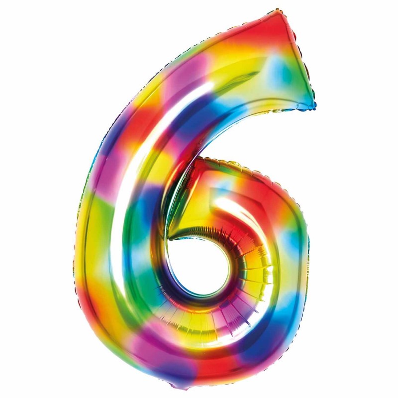 Number 6 Bright Rainbow Shaped Balloon - 56cm x 92cm