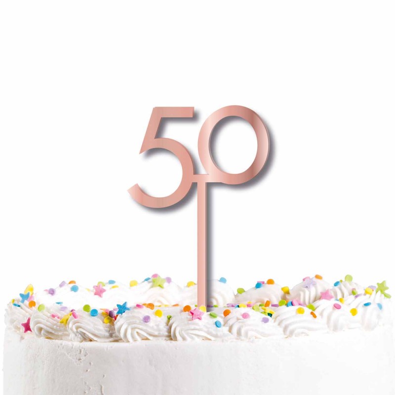 50th Birthday Rose Gold Acrylic Cake Topper | Express Party Supplies