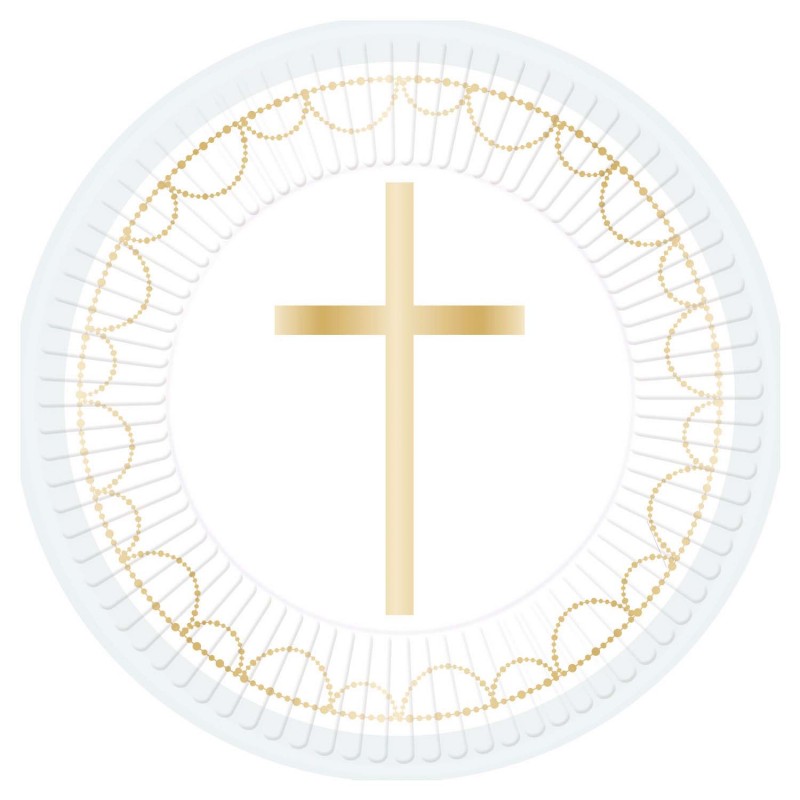 First Communion Botanical Celebration Blue Round Dinner Plates