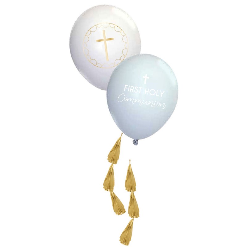 First Communion Botanical Celebration Blue Latex Balloons - 27cm - 4pk