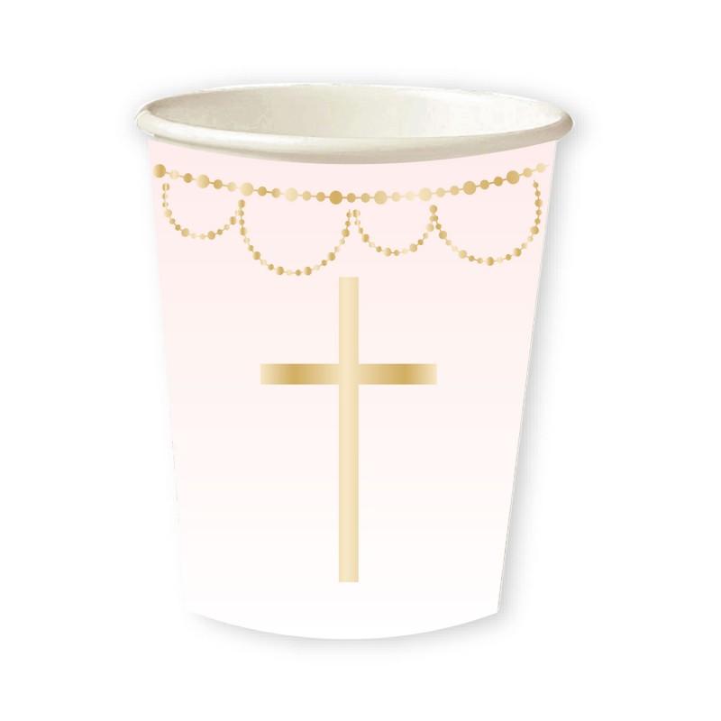 First Communion Botanical Celebration Pink Paper Cups