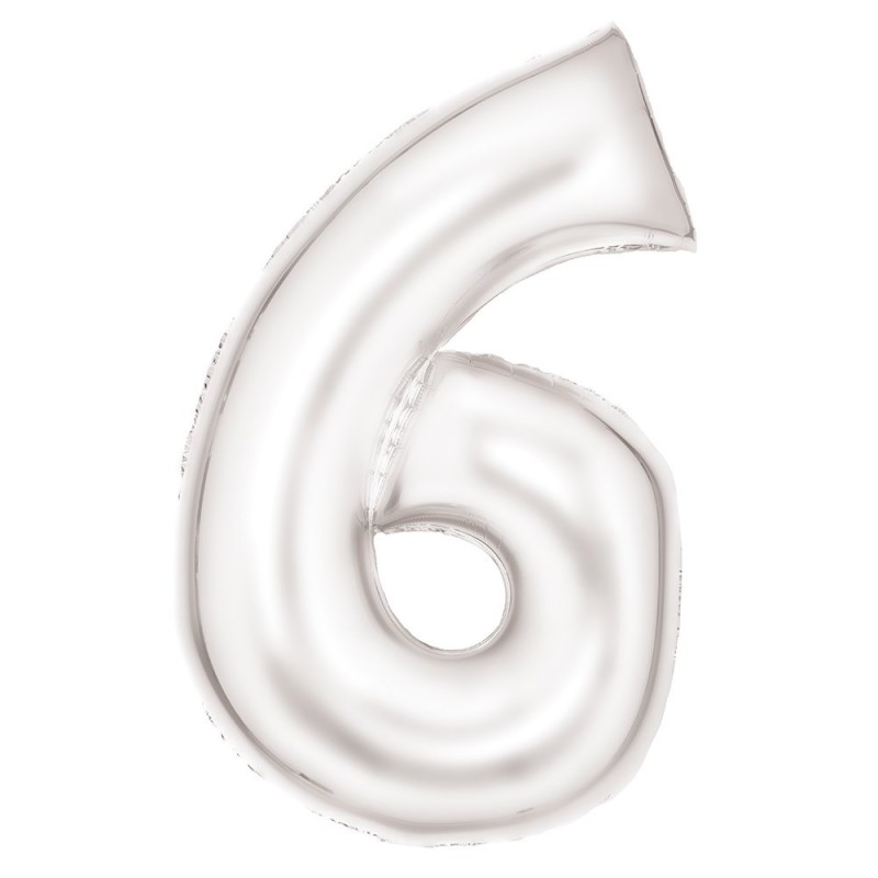 Number 6 Silk Lustre White Shaped Balloon - 56cm x 92cm