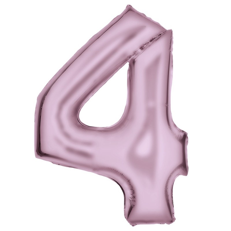 Number 4 Silk Lustre Pastel Pink Shaped Balloon - 66cm x 93cm