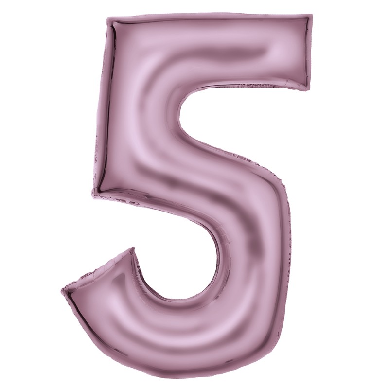 Number 5 Silk Lustre Pastel Pink Shaped Balloon - 56cm x 89cm