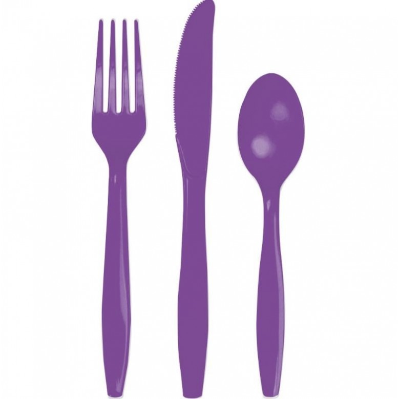 Amethyst Purple Plastic Cutlery Sets Pack of 24
