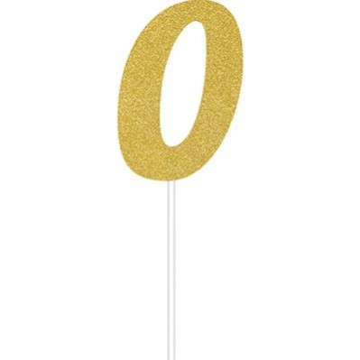 Number 0 Party Supplies - Cake Topper Glittered Gold 15cm x 5cm