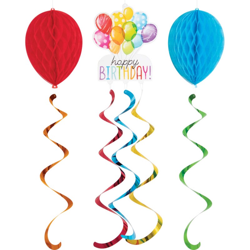 Balloon Bash Happy Birthday! Honeycomb Hanging Decorations
