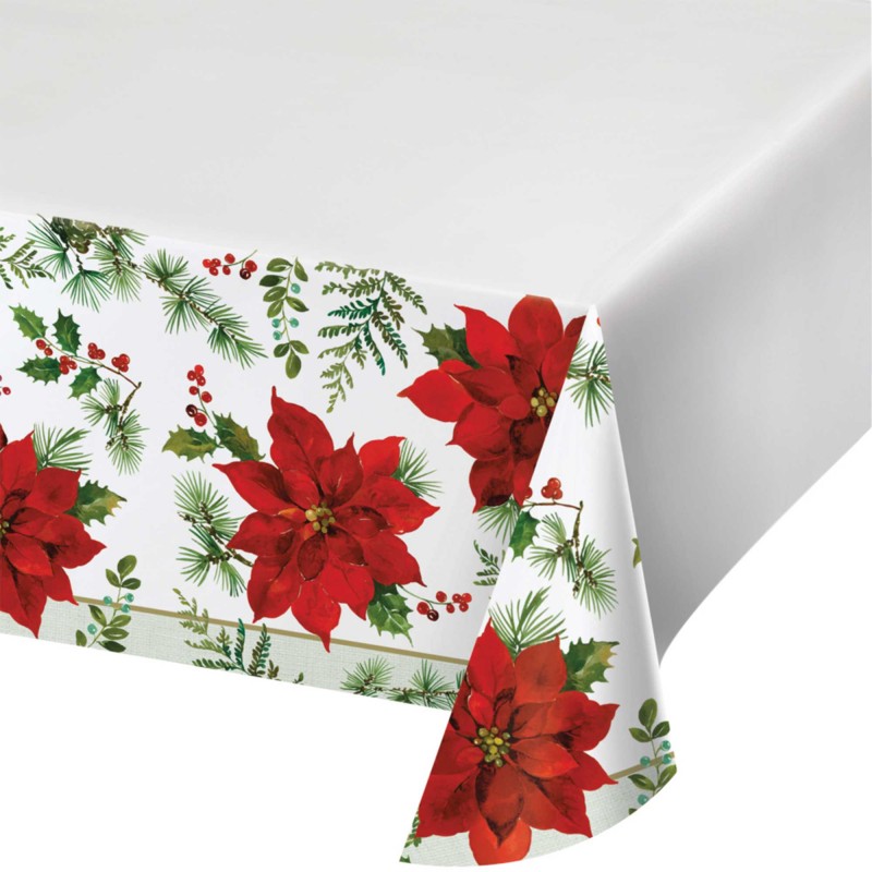 Christmas Posh Poinsettia Paper Table Cover | Express Party Supplies