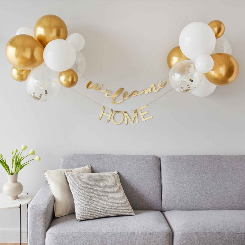 Hello Baby White & Gold Welcome Home Balloon Backdrop Decorating Kit