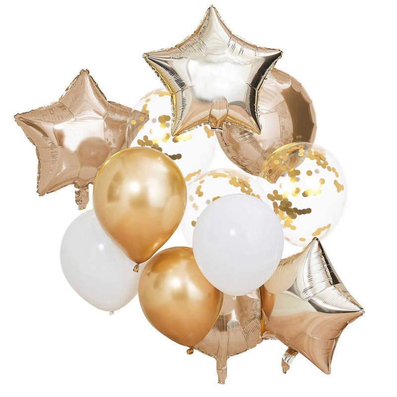 Gold Chrome Mix It Up Bundle Foil Balloons - 12 pk