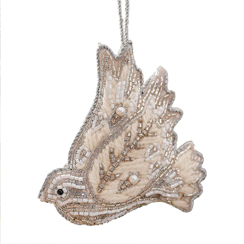 White Christmas Embroidered Turtle Dove Tree Hanging Decoration Item