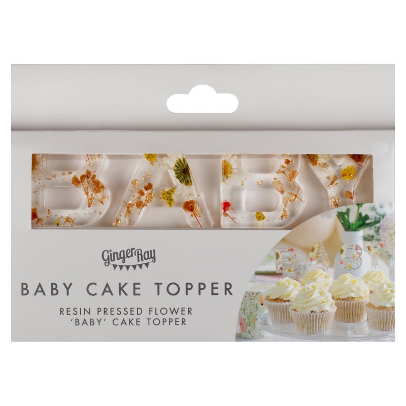 Floral Baby Shower Clear BABY Resin Cake Topper Item