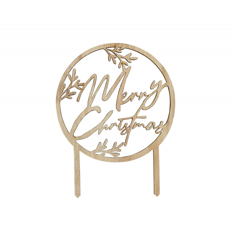 Merry Christmas Festive Folklore Wooden Cake Topper