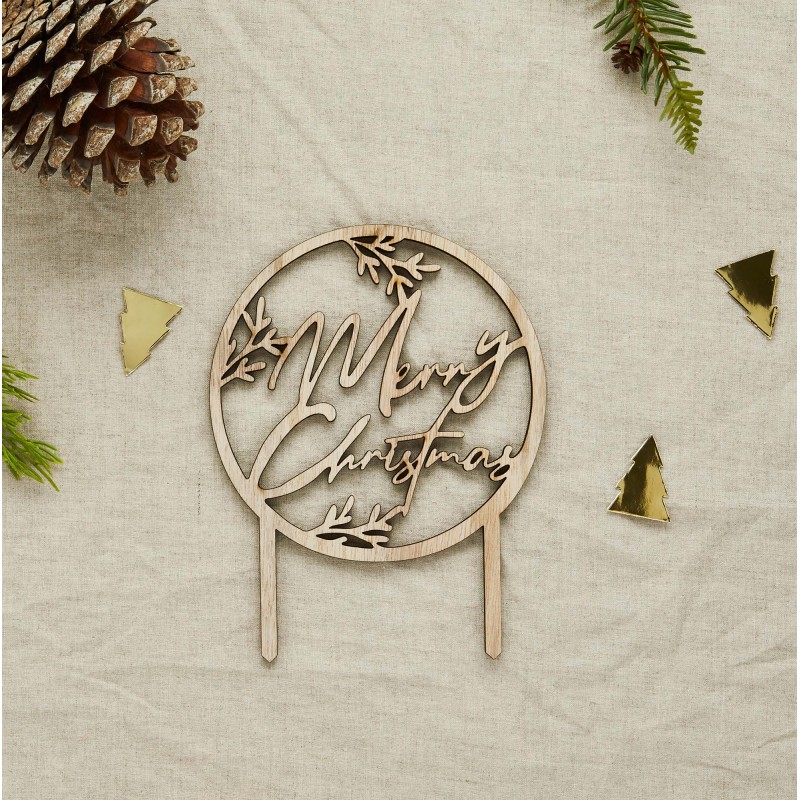 Merry Christmas Festive Folklore Wooden Cake Topper