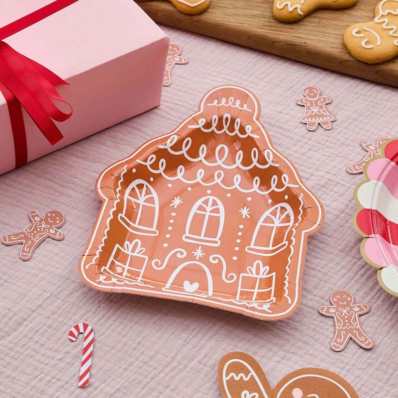 Christmas Gingerbread House Shaped Plates | Express Party Supplies