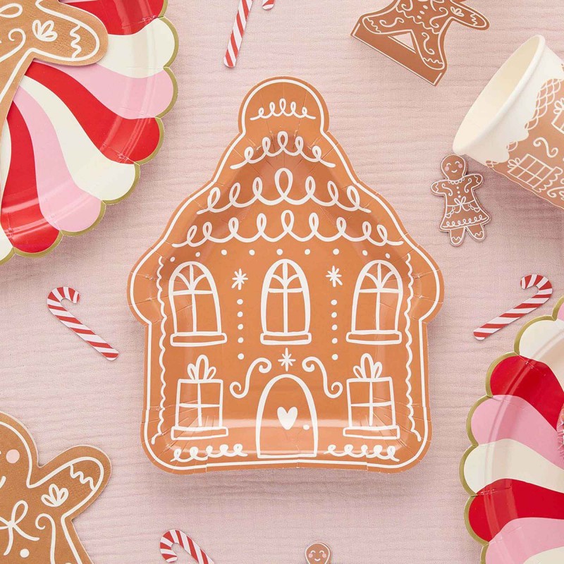 Christmas Gingerbread House Shaped Plates | Express Party Supplies