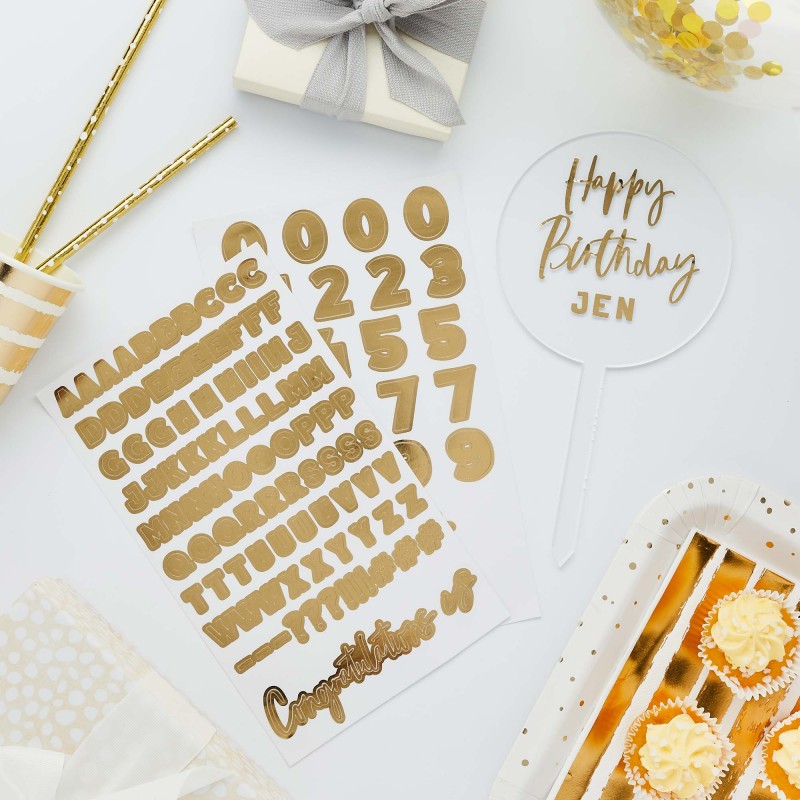 Happy Birthday Gold Metallic Mix Up Customisable Acrylic Cake Topper