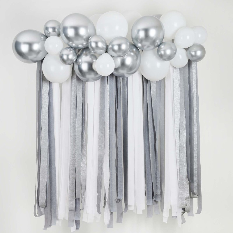 Silver Metallic Mix Up Balloon & Streamer Backdrop Kit Item