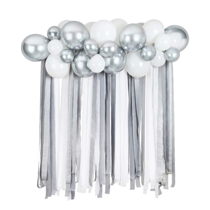 Silver Metallic Mix Up Balloon & Streamer Backdrop Kit Item