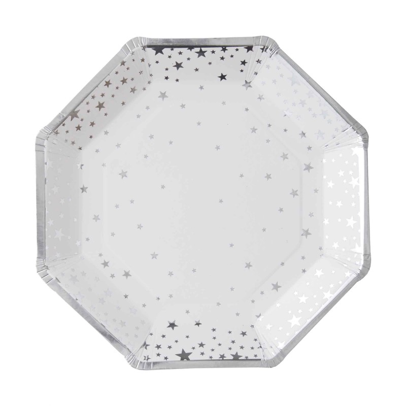 Metallic Silver Stars Dinner Plates | Express Party Supplies
